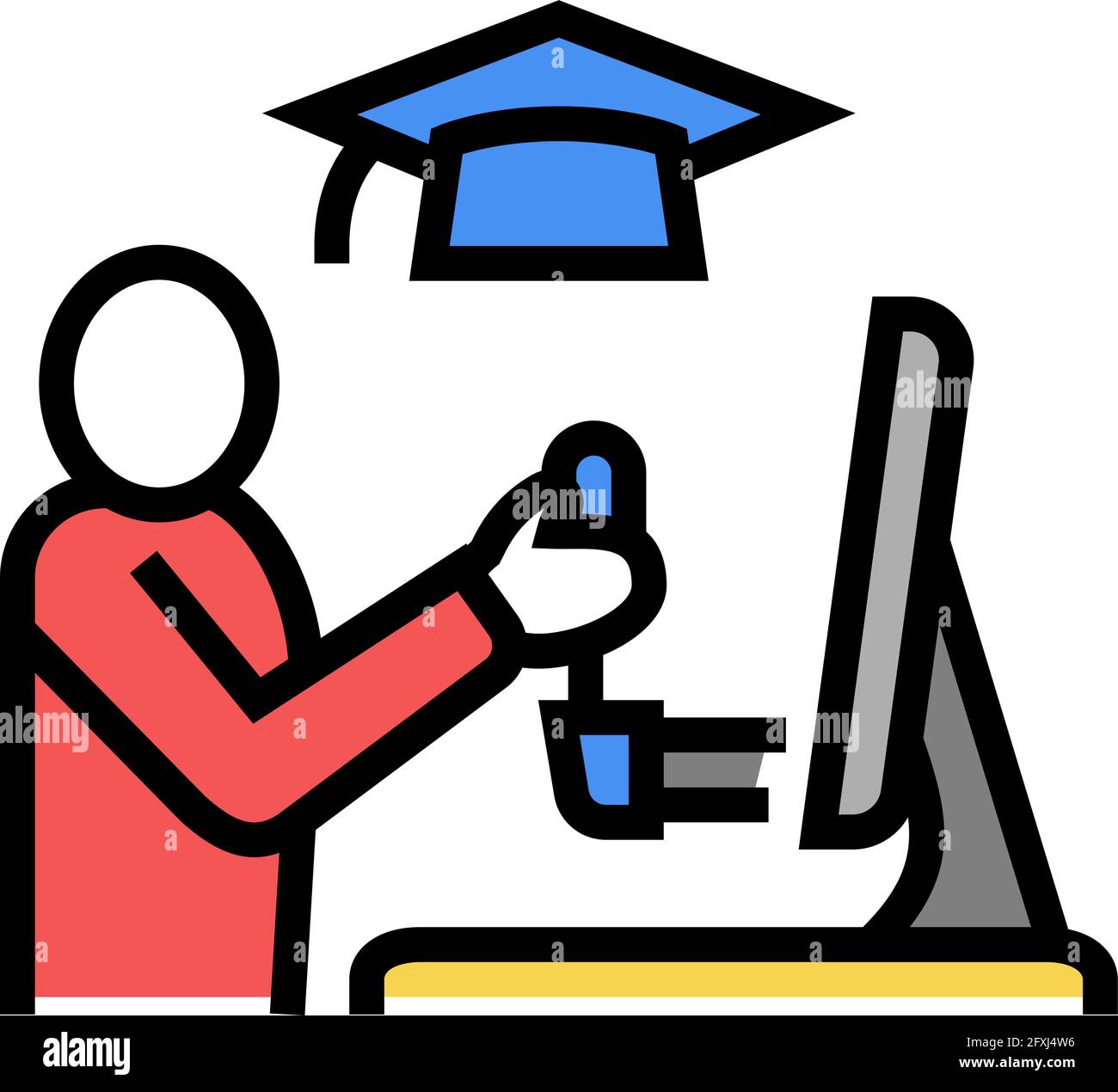 education flight simulator on computer color icon vector illustration ...