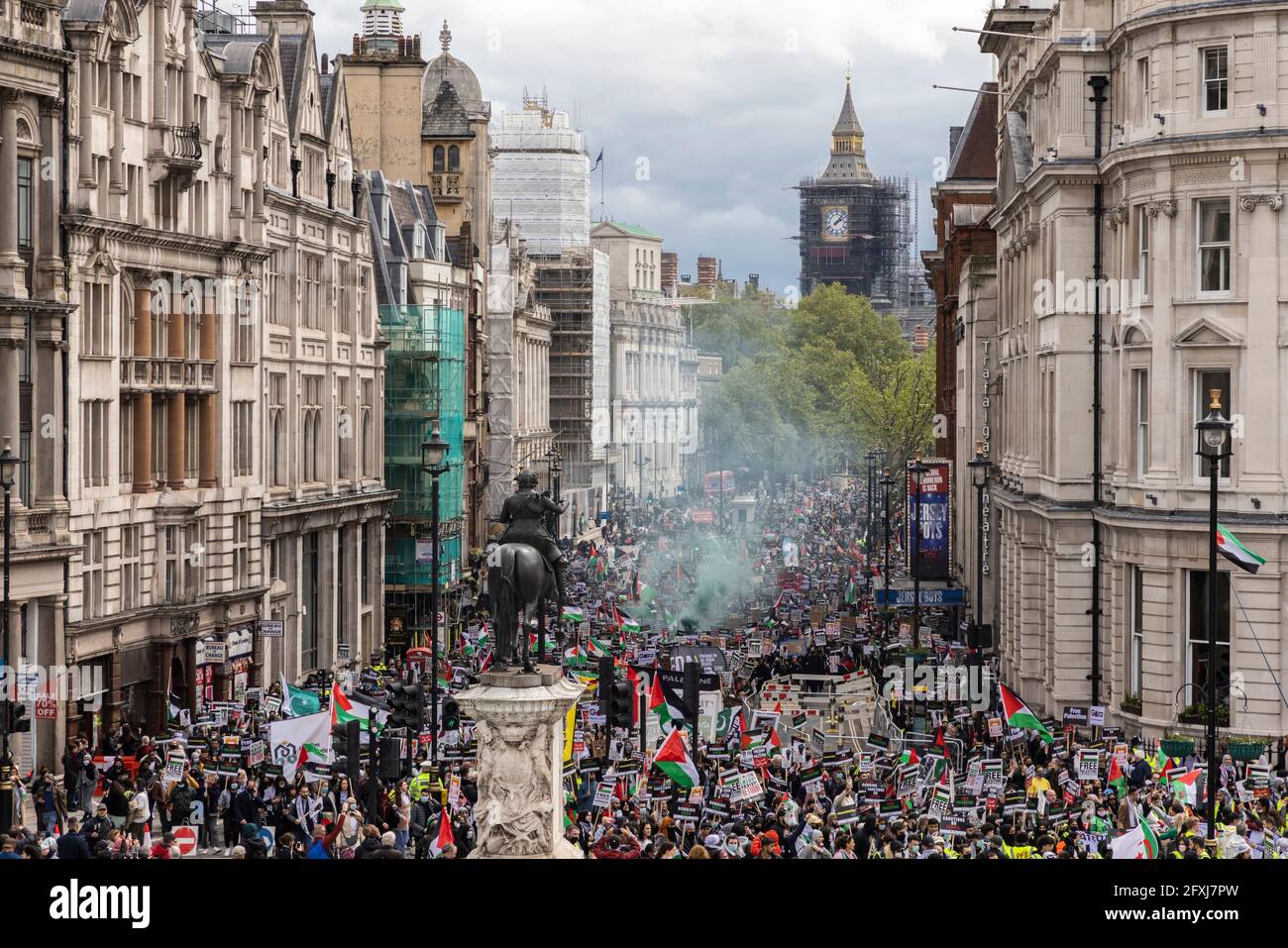 Large crowd of protesters marching down Whitehall with Big Ben in ...