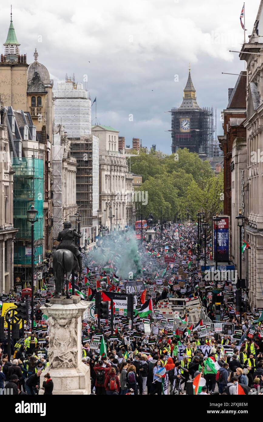 Large crowd of protesters marching down Whitehall with Big Ben in ...