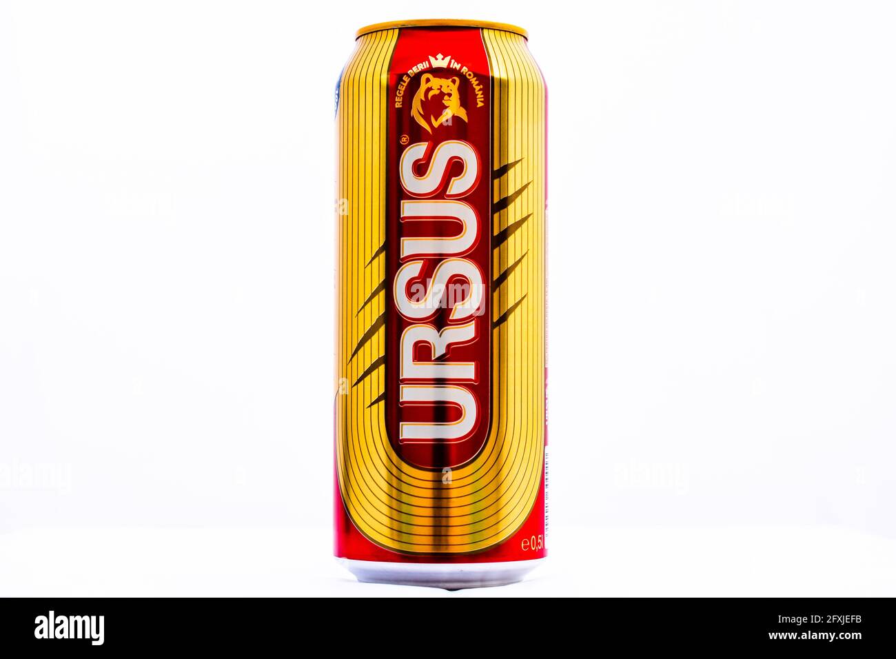 Can of Ursus beer isolated on white. Illustrative editorial photo shot ...