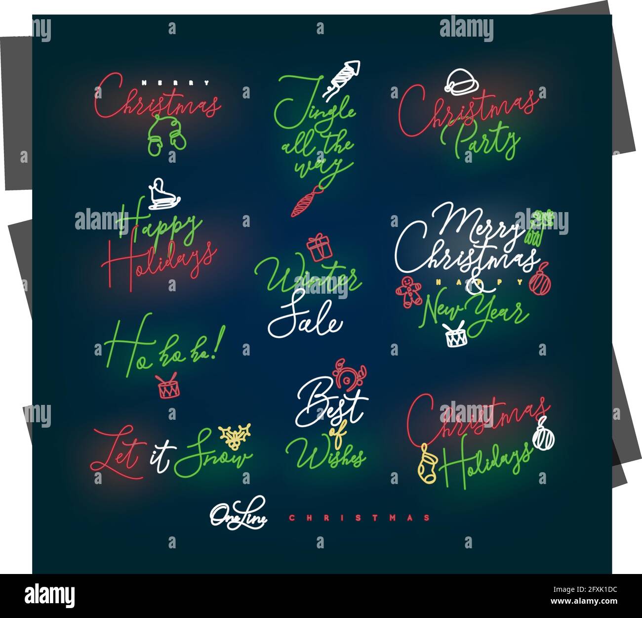 Christmas pen line lettering for winter holidays drawing with color on ...