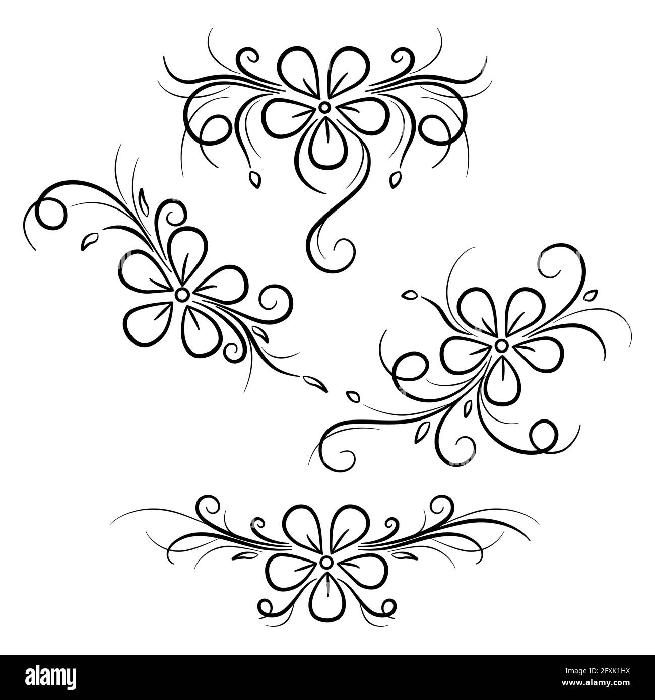 Vector illustration set of decorative floral ornament. Flowers, swirls ...