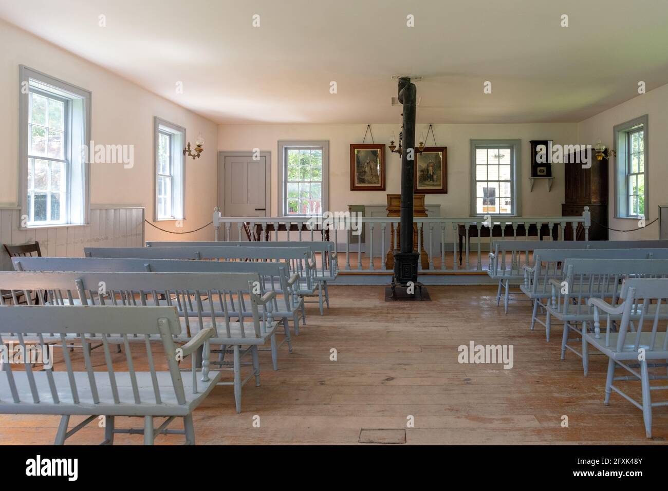 Inside of the colonial town hall. Black Creek Pioneer Village is a ...