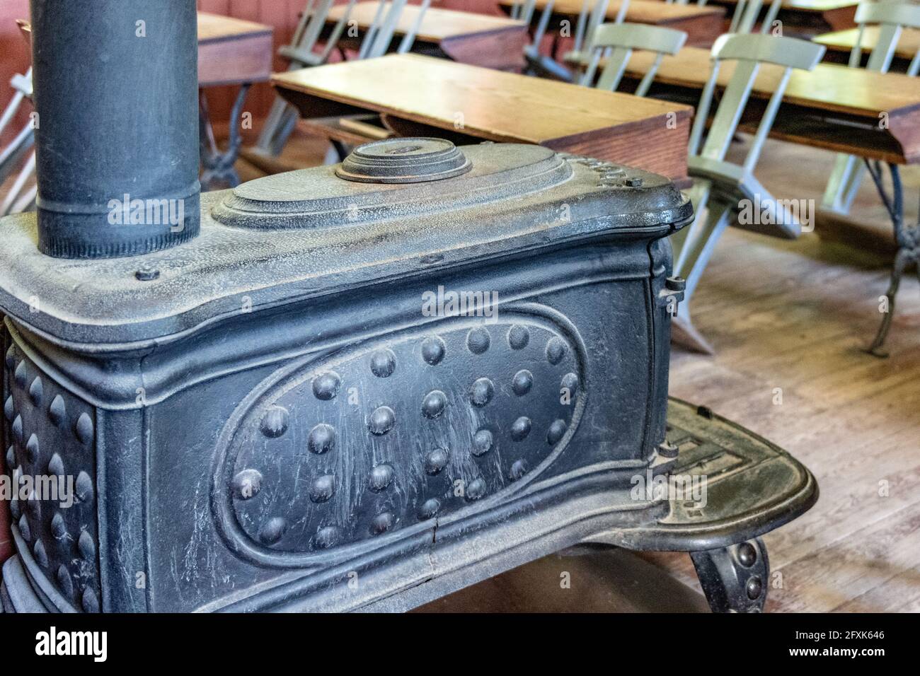 The heating system in a colonial school. Black Creek Pioneer Village is ...