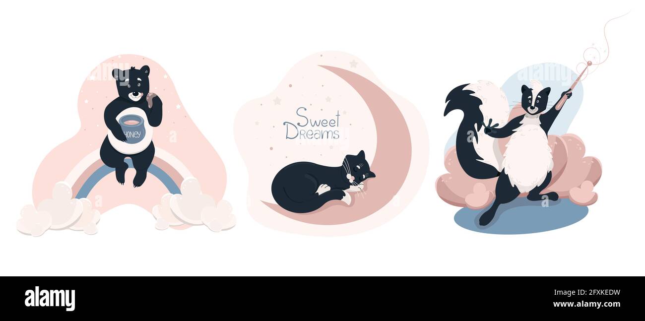 Set of cliparts with cute animals, cute baby vector illustration in ...