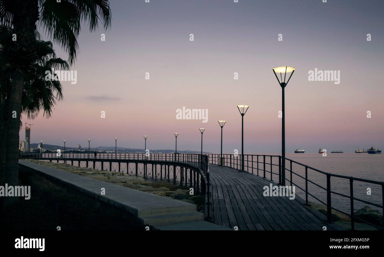 Pier in Limassol city at night, Cyprus Stock Photo - Alamy