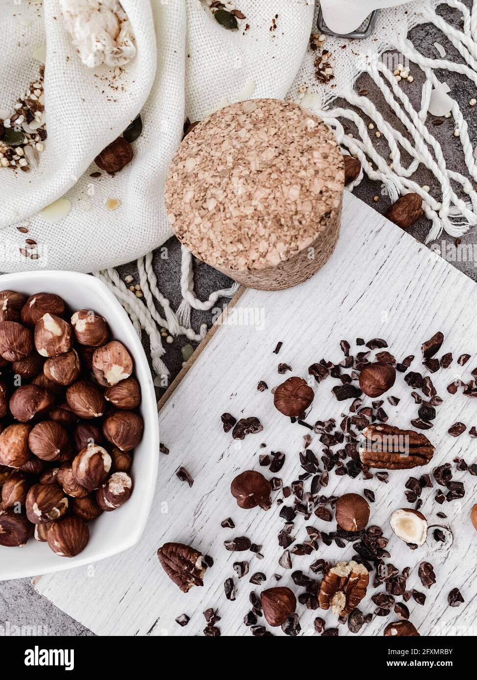 Vertical top view of ingredients for delicious dessert preparation ...