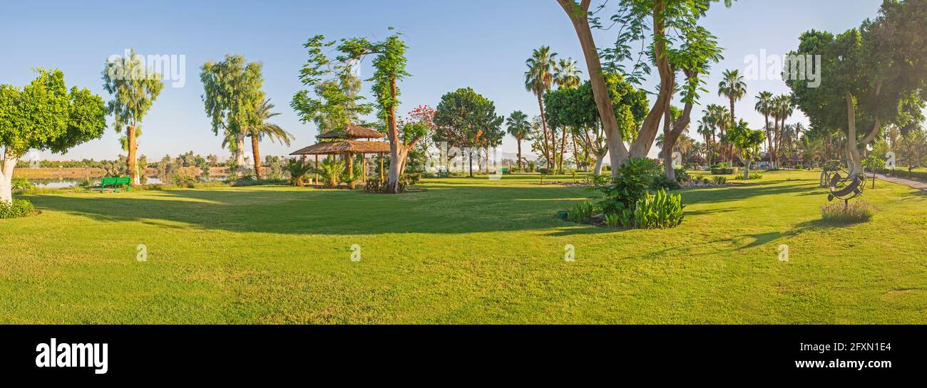 Panoramic landscape view of rural countryside public park outdoor area ...
