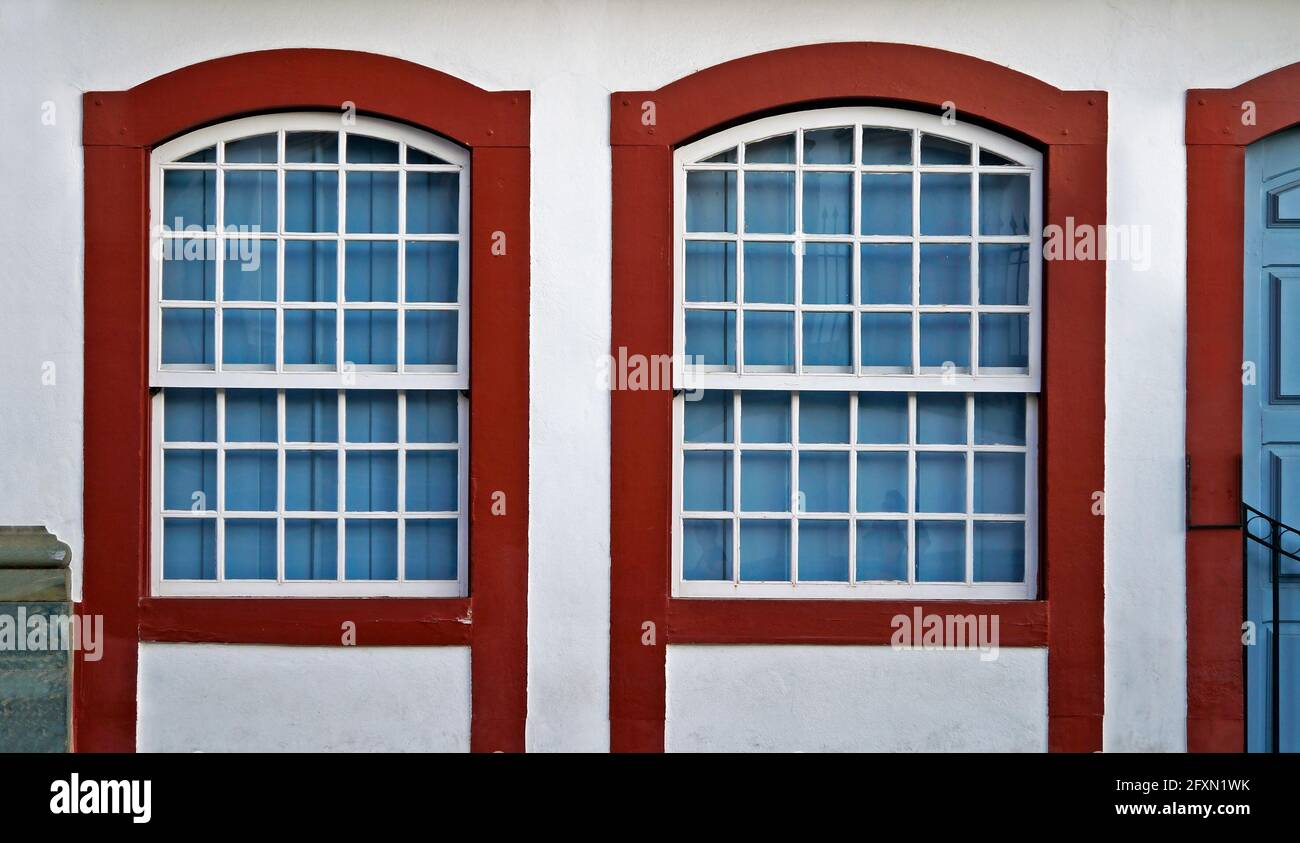Colonial windows at historical center, Sao Joao del Rei, Brazil Stock ...