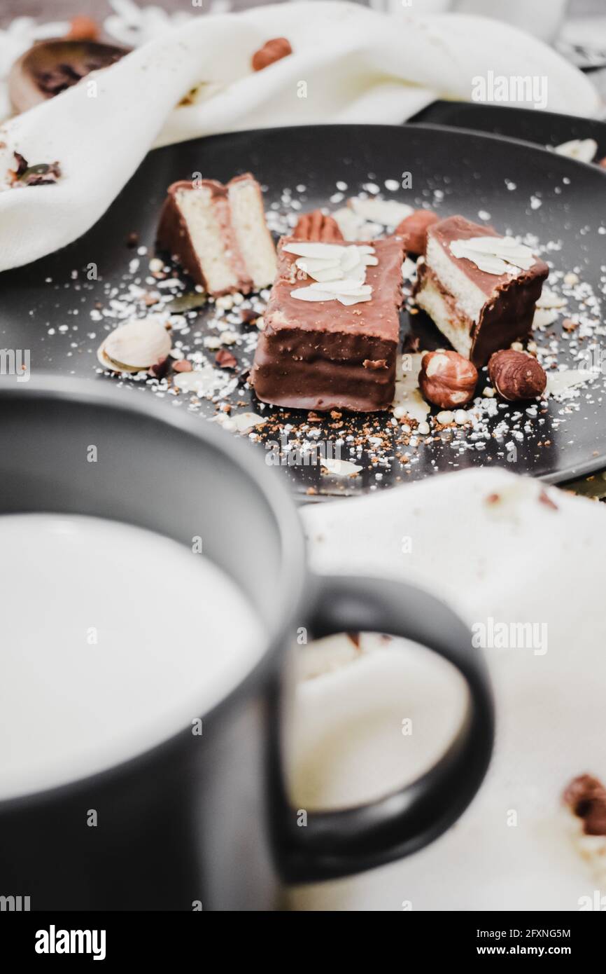 Vertical closeup shot of gourmet cake slices with coconut flakes Stock ...