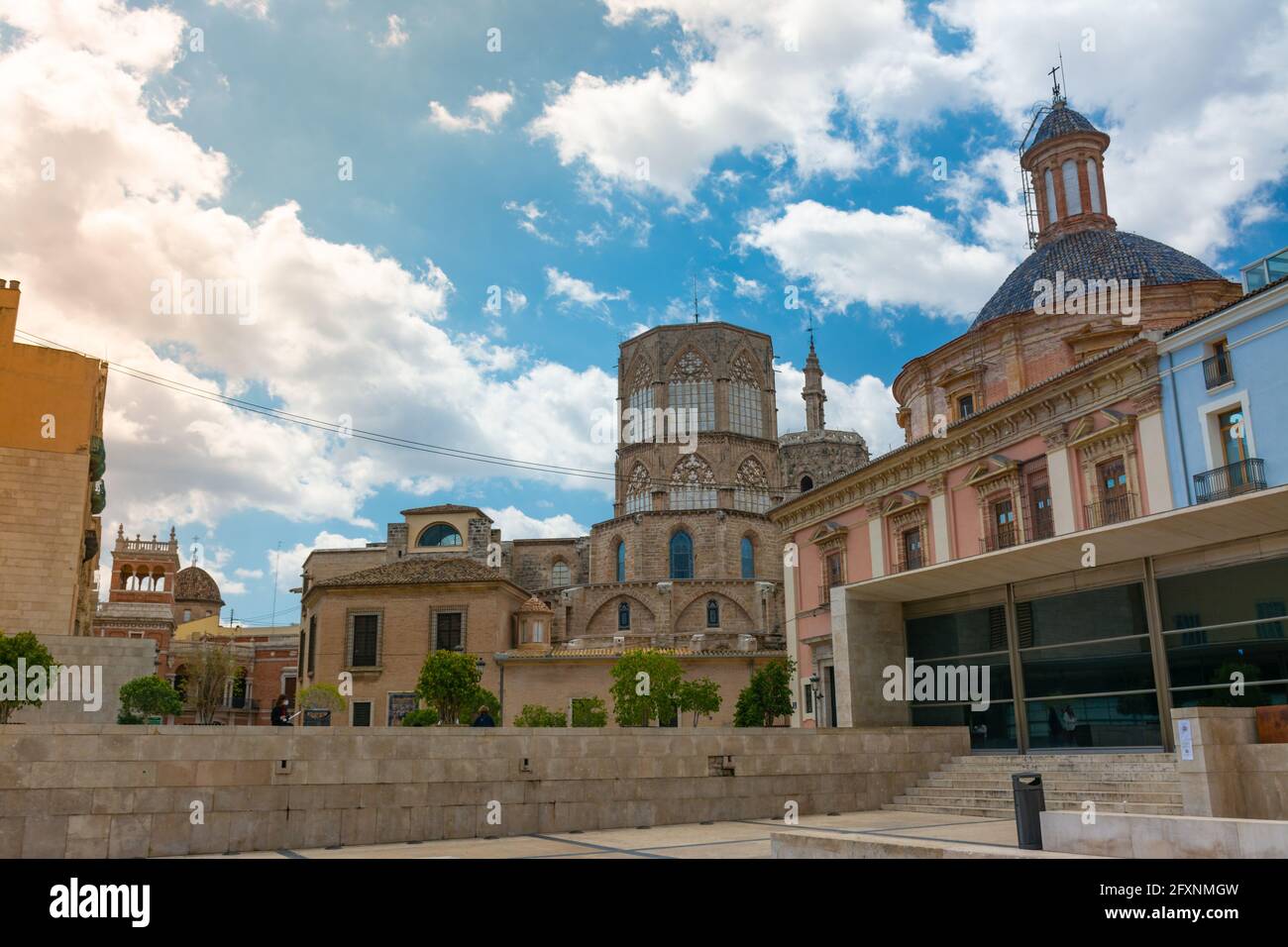 Valencia, Spain, April 17, 2021: Cathedral back side, octagonal gothic ...