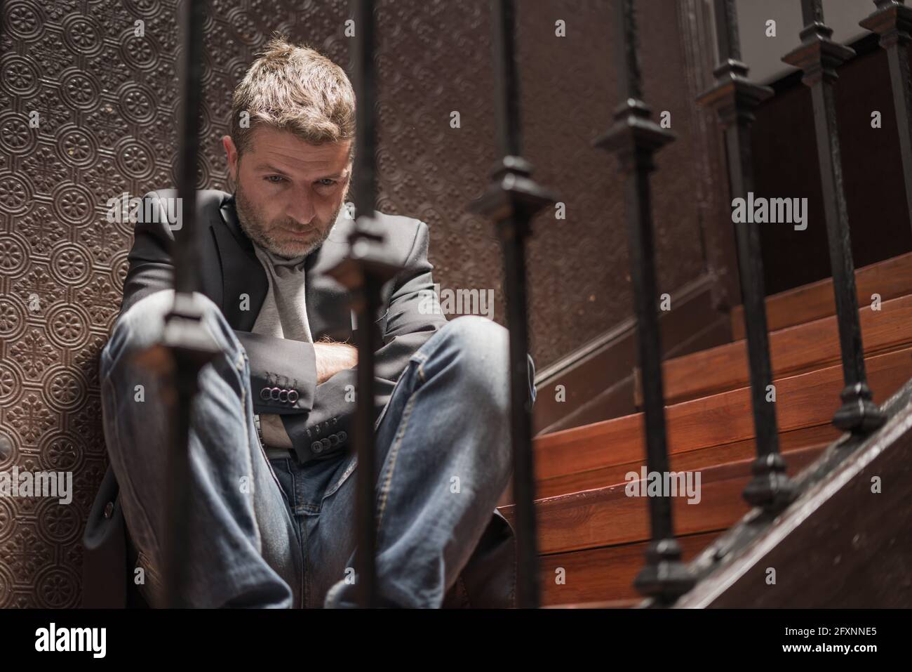 unemployment and divorce - dramatic lifestyle portrait of sad and ...