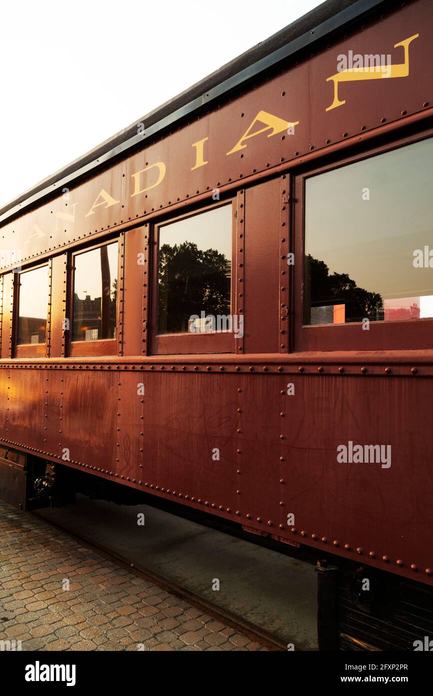 Railway carriage in the livery of the Canadian Pacific Railway in ...