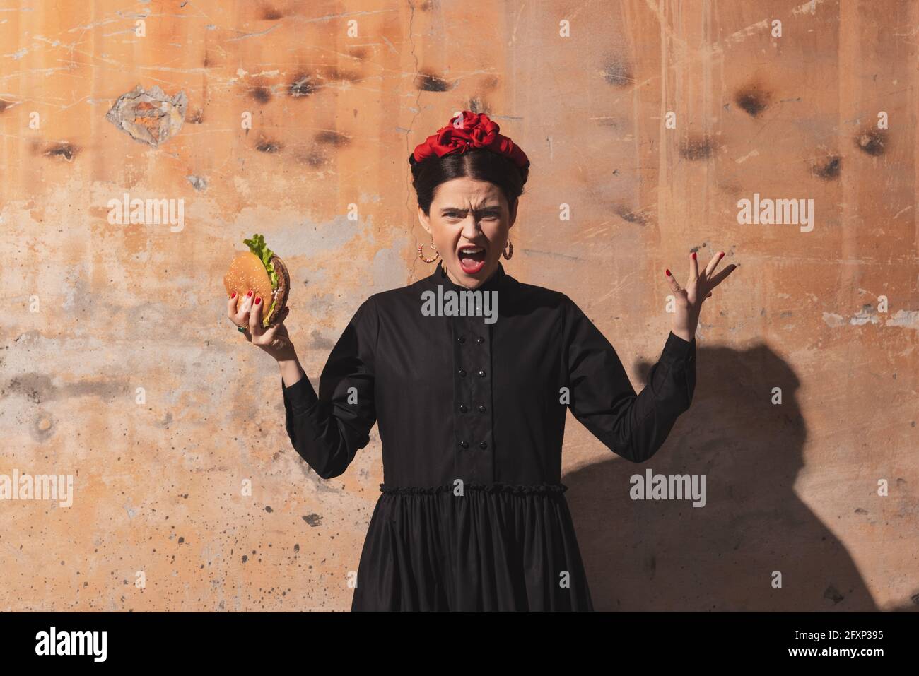 Portrait of young woman in the image of a famous artist, personality on ...