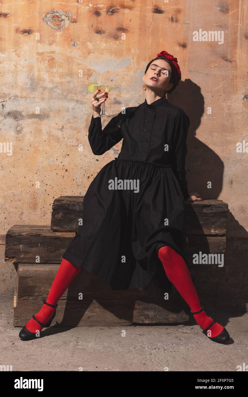 Young woman, actress in image of famous artist, personality on vintage ...