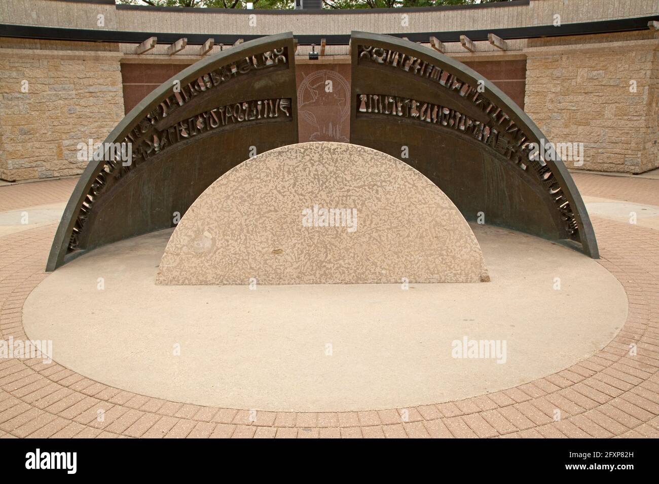 The Forks in Winnipeg, Manitoba, Canada. A sculpture commeorates The ...