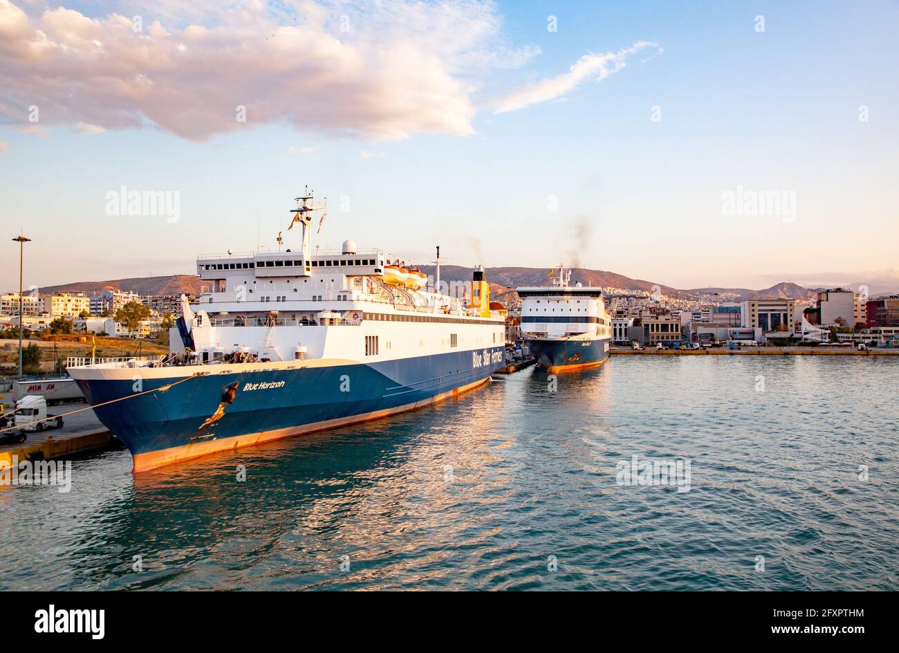Ferries docked at Athens Piraeus port, Attica, Greece, Europe Stock ...