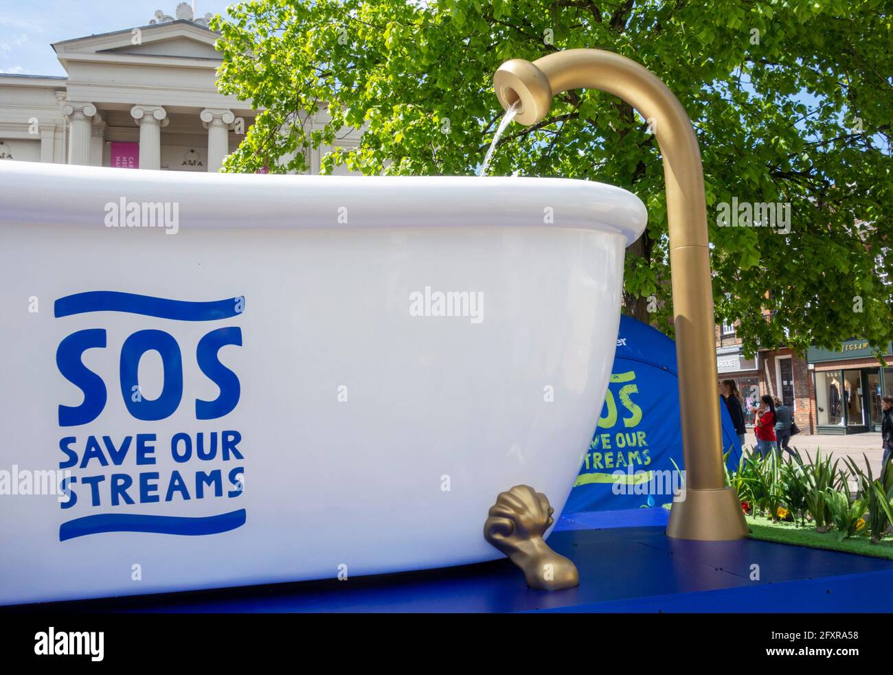 Close up wording SOS Save our Streams Extra Large Bathtub on display ...