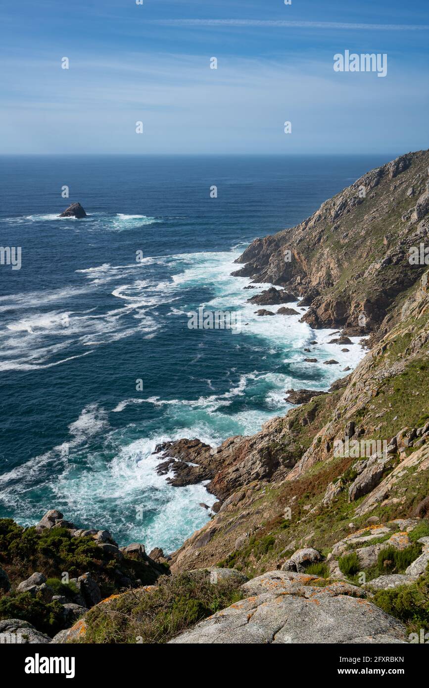 Cape Finisterre landscape with Atlantic Ocean on a sunny day, Galicia ...