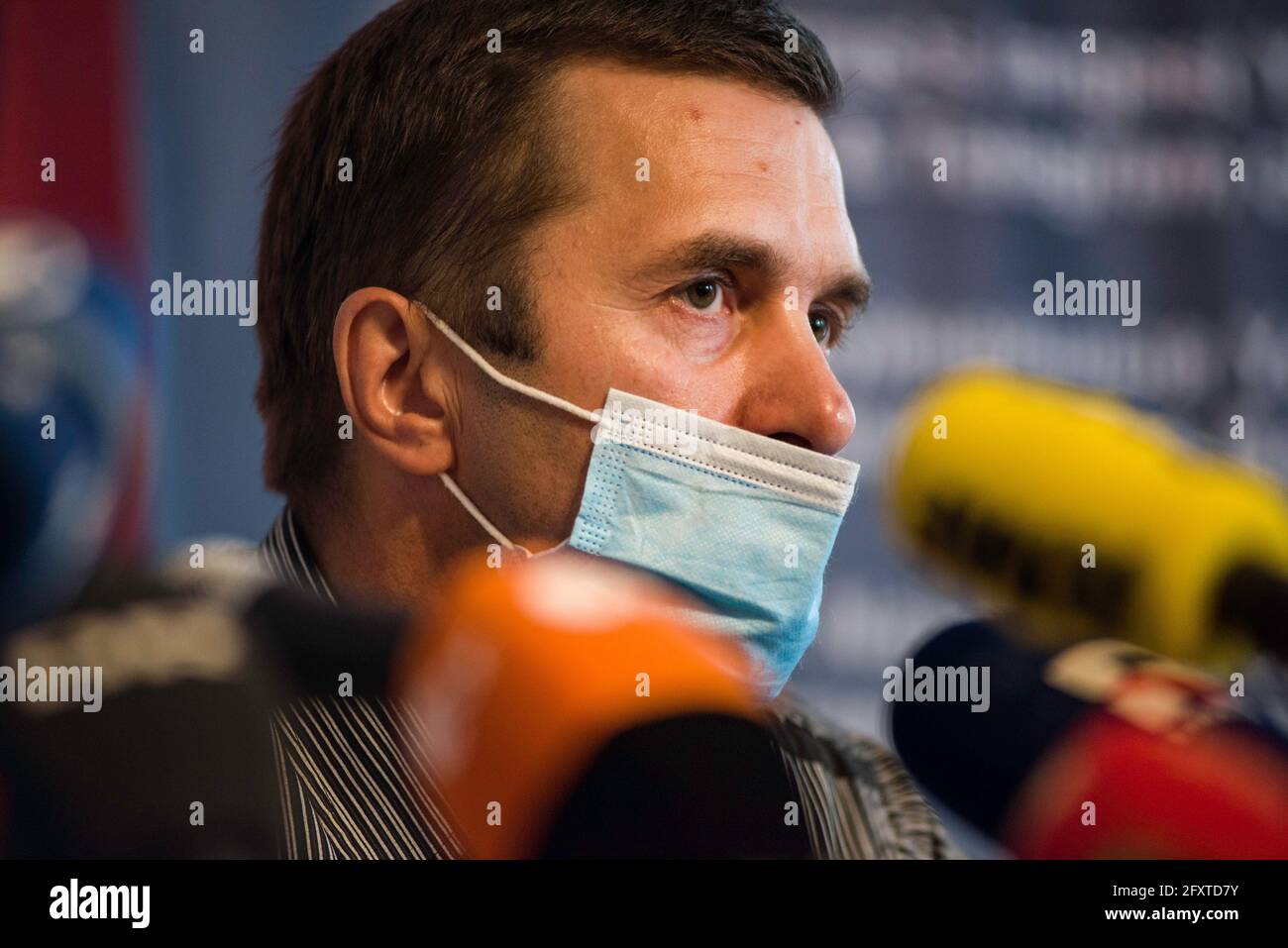 Dmitri Protasevich, father of Roman Protasevich speaks during the press ...