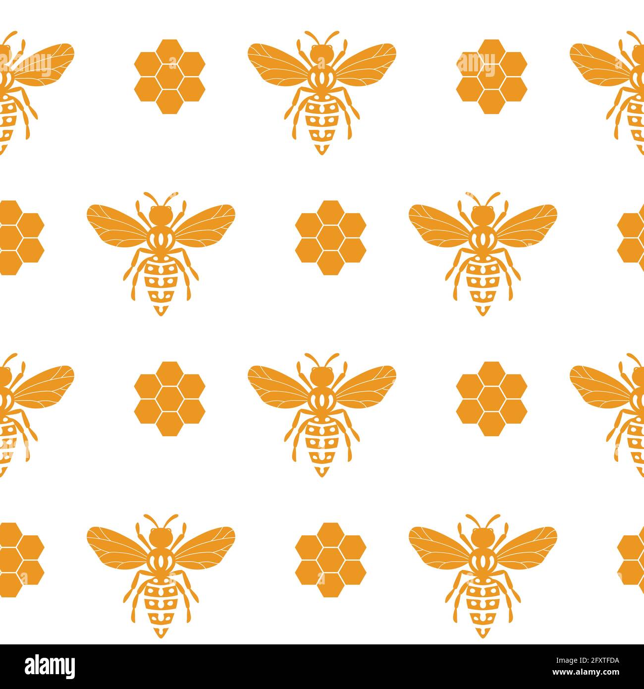 Seamless pattern with bees and honeycombs on white background. Small ...