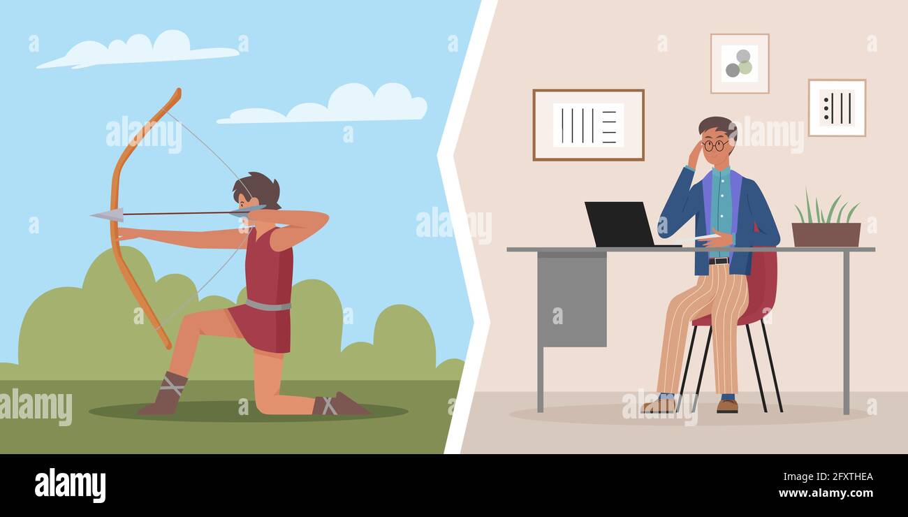 Human lifestyle, evolutionary progress vector illustration. Cartoon ...