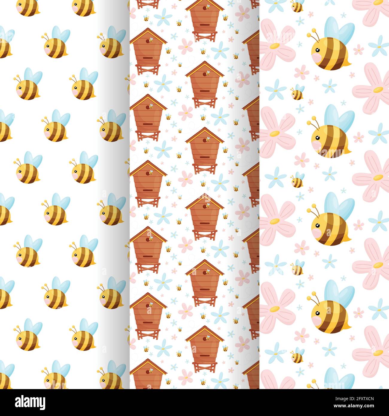 Bees seamless patterns set. Vector illustration Stock Vector Image ...