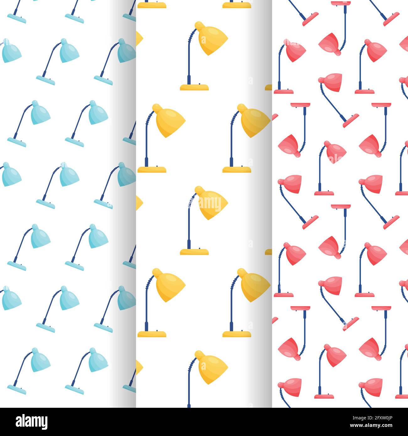 Cute cartoon seamless patterns set with desktop lamps. Vector ...