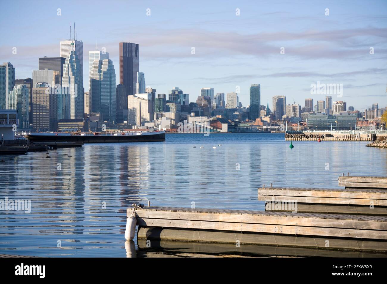 View of toronto skyline at night from the docks hi-res stock ...