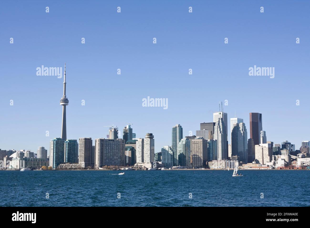Toronto skyline during the day as seen from on board the toronto island ...