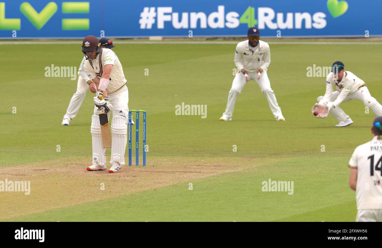 27 May, 2021. London, UK. Laurie Evans bowled Matt Taylor caught ...