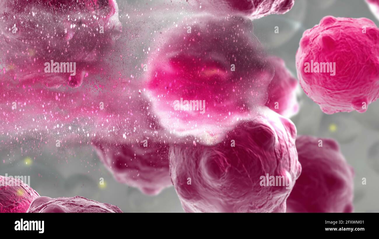 3d illustration of a damaged and disintegrating cancer cell Stock Photo ...
