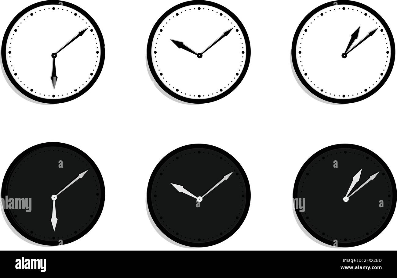 Black and white wall office clock icon set. Design template vector for ...