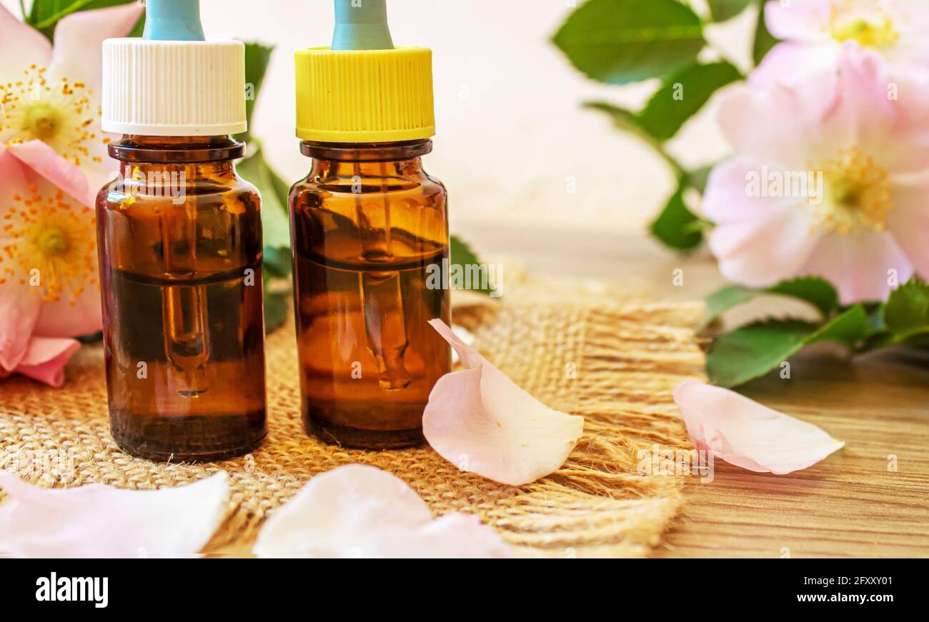 rosehip extract in bottles. Homeopathy. Selective focusnature Stock ...