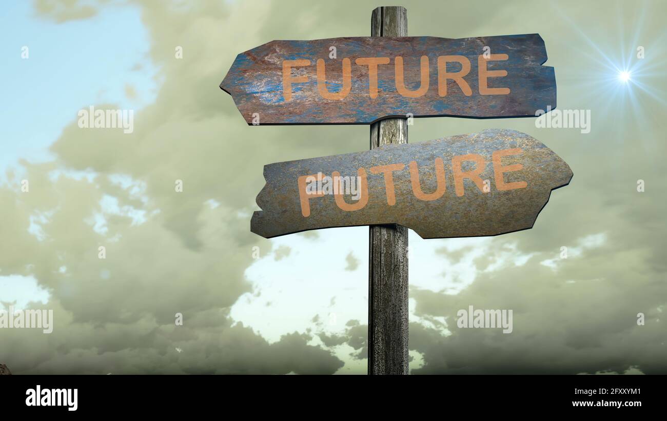 3d illustration of Wooden way direction sign Stock Photo - Alamy