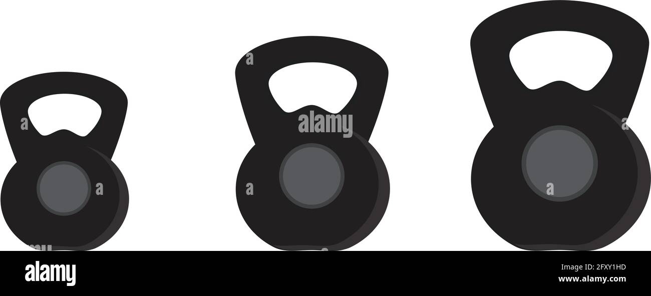 Vector illustration of black kettlebell set kg. Weight icon. Gym weights. Weight lifting ...