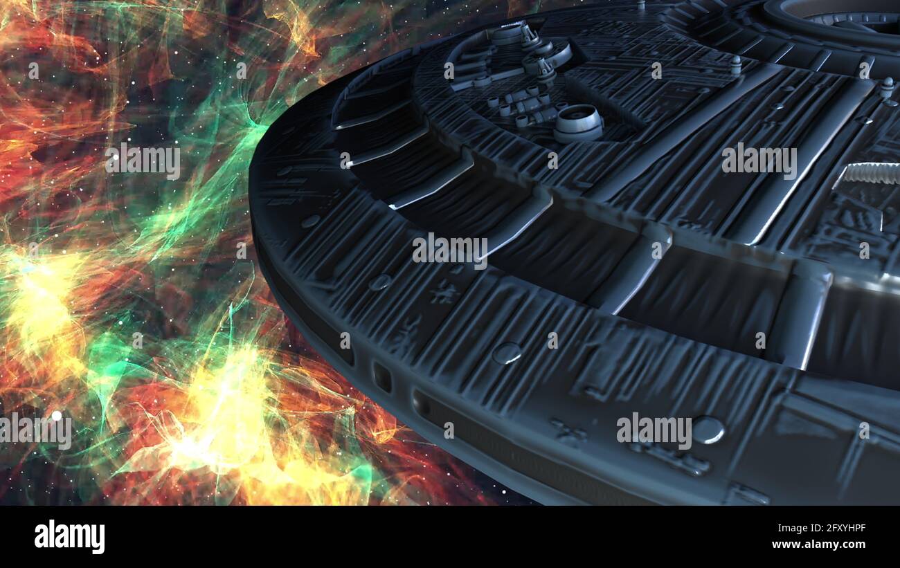 Fantastic combat dreadnought approaching planet. Planetary 3d render ...