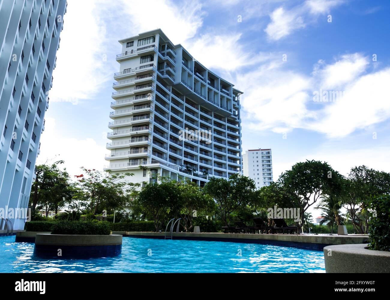 A Low Vantage Point to the high rise building view from the swimming ...