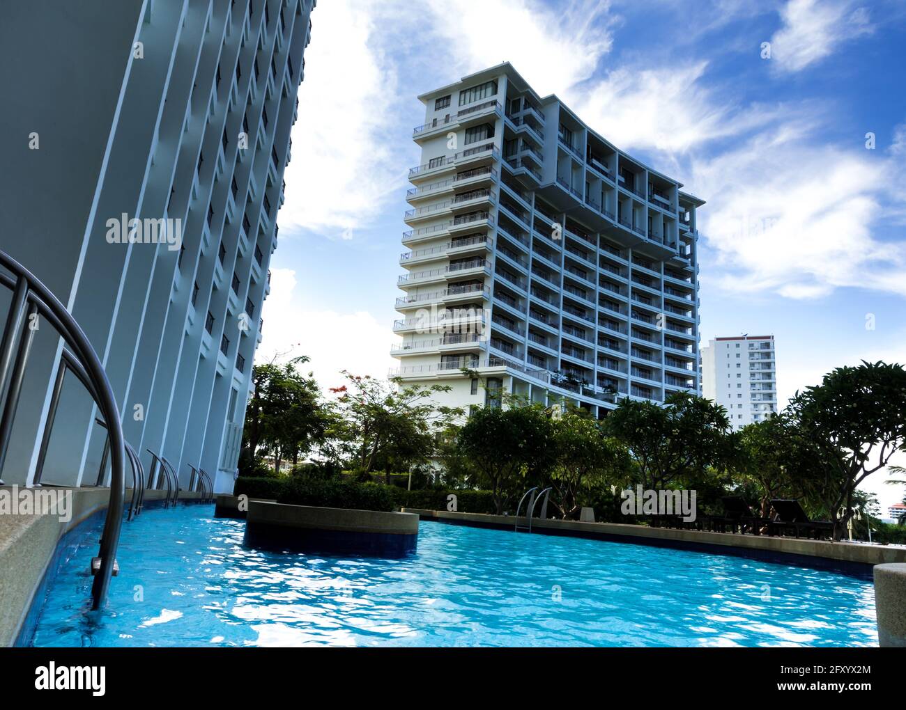 A Low Vantage Point to the high rise building view from the swimming ...