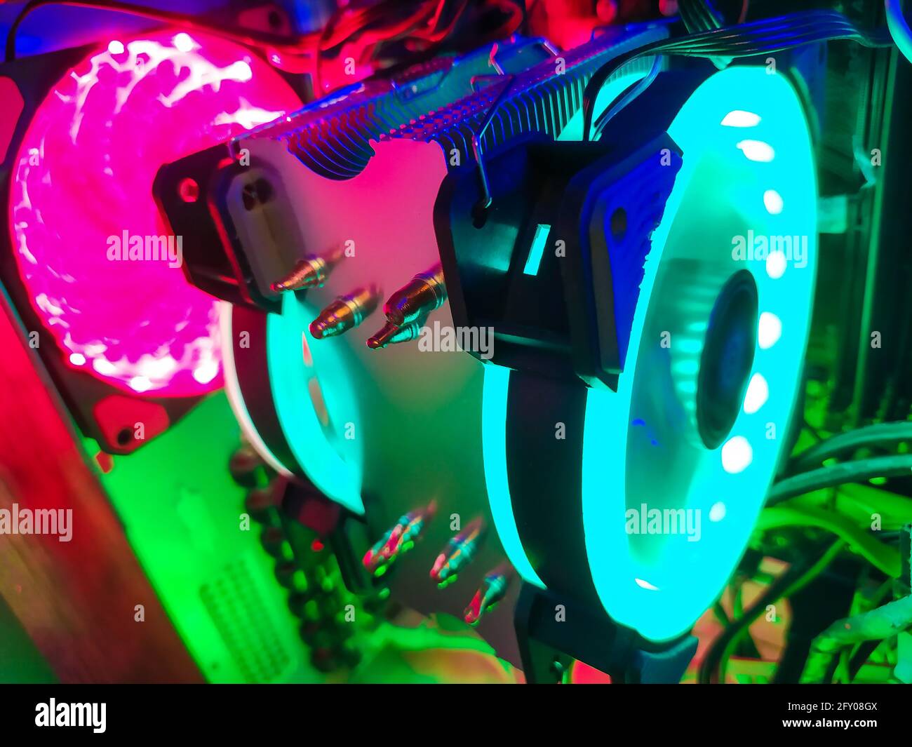Modern computer air cooling with multi-colored led backlight-fans ...