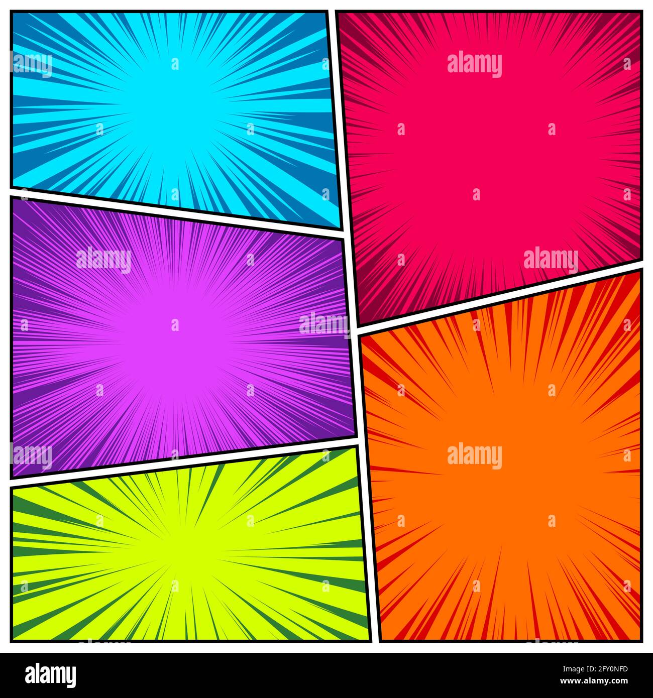 Comic book colorful radial lines collection. Cartoon comics background ...