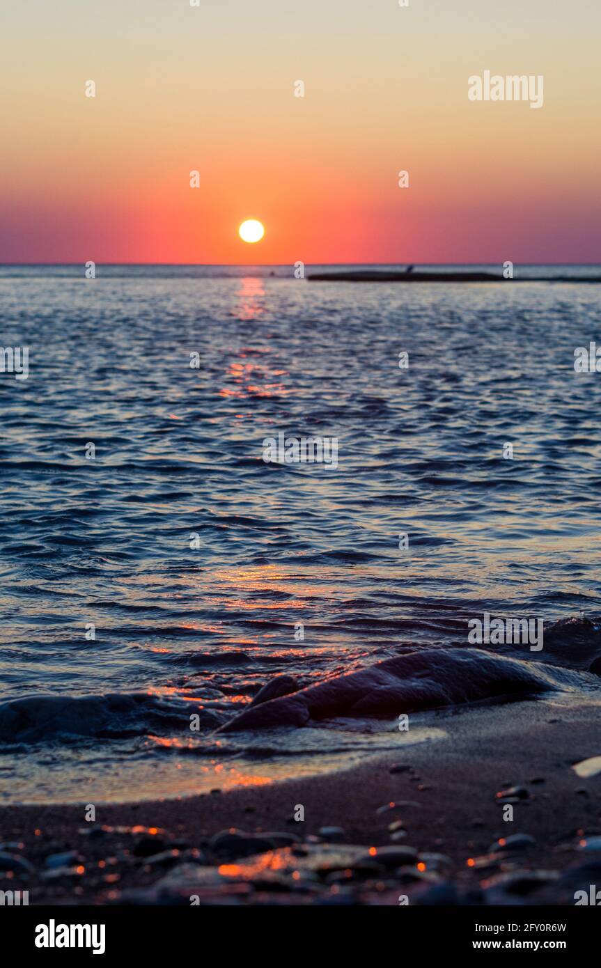 Summer sea sunset, the sun, waves and clouds, beautiful dramatic ...
