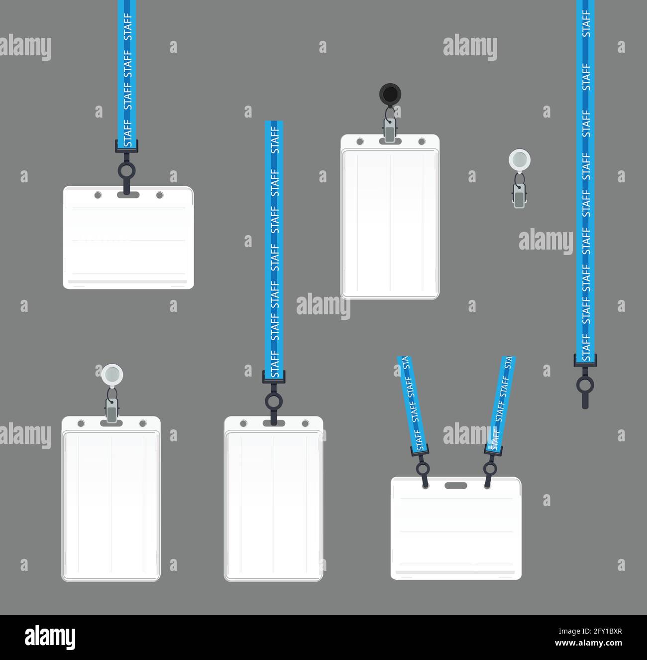 Vector illustration of employees identification card on lanyards, cord ...