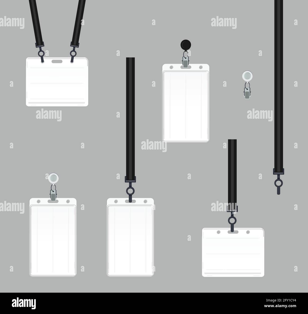 Vector illustration of employees identification card on lanyards, cord ...