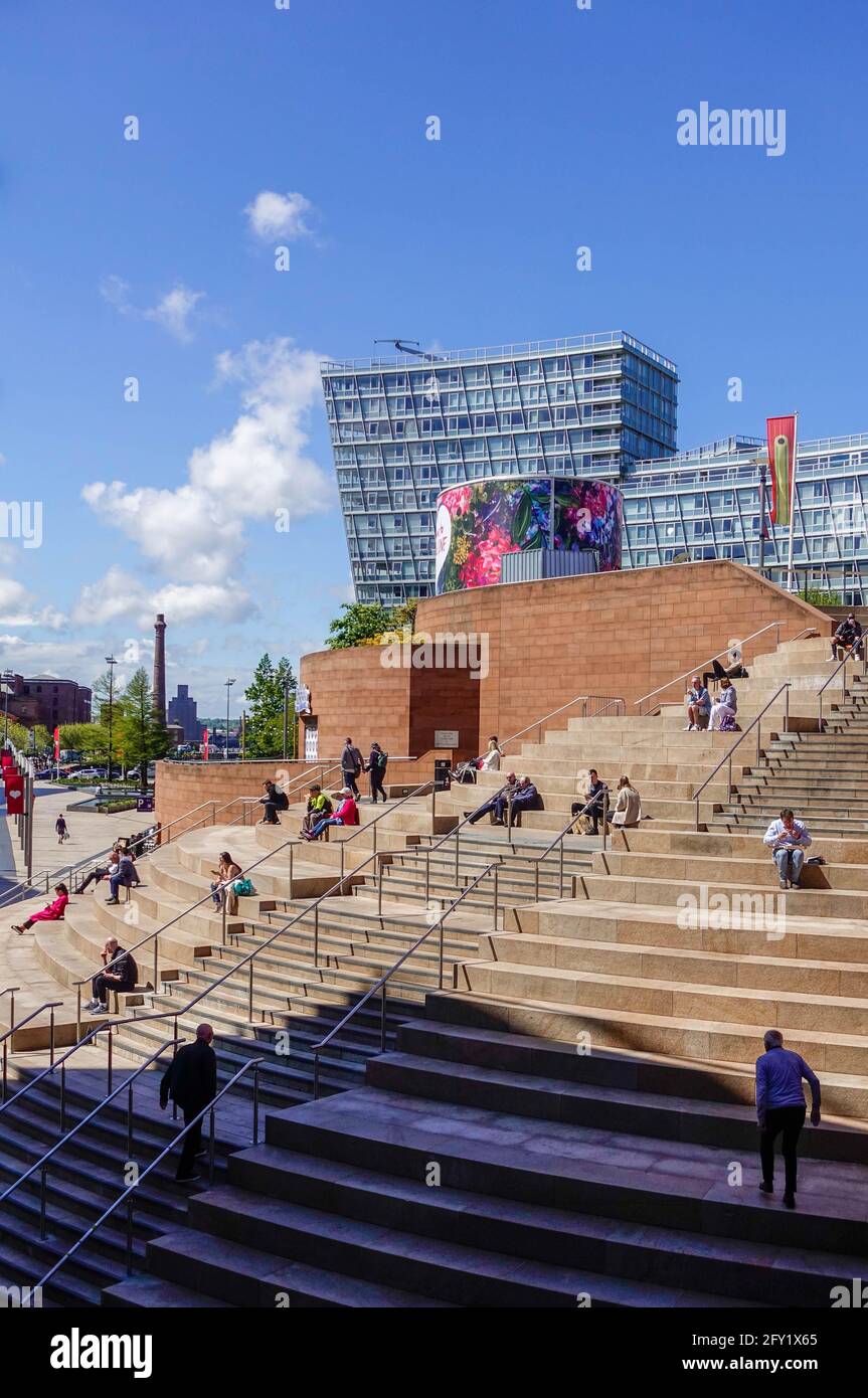 Vertical view of the stone steps in Liverpool One Stock Photo - Alamy