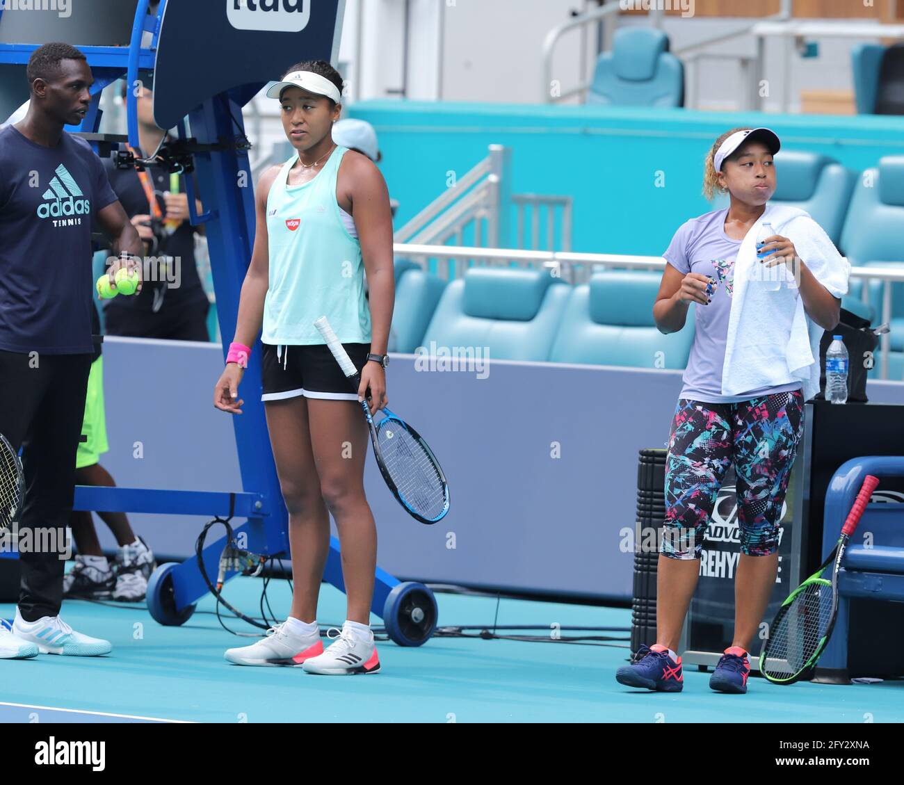 MIAMI GARDENS, FL - MARCH 18: Naomi Osaka, Mari Osaka on the practice ...