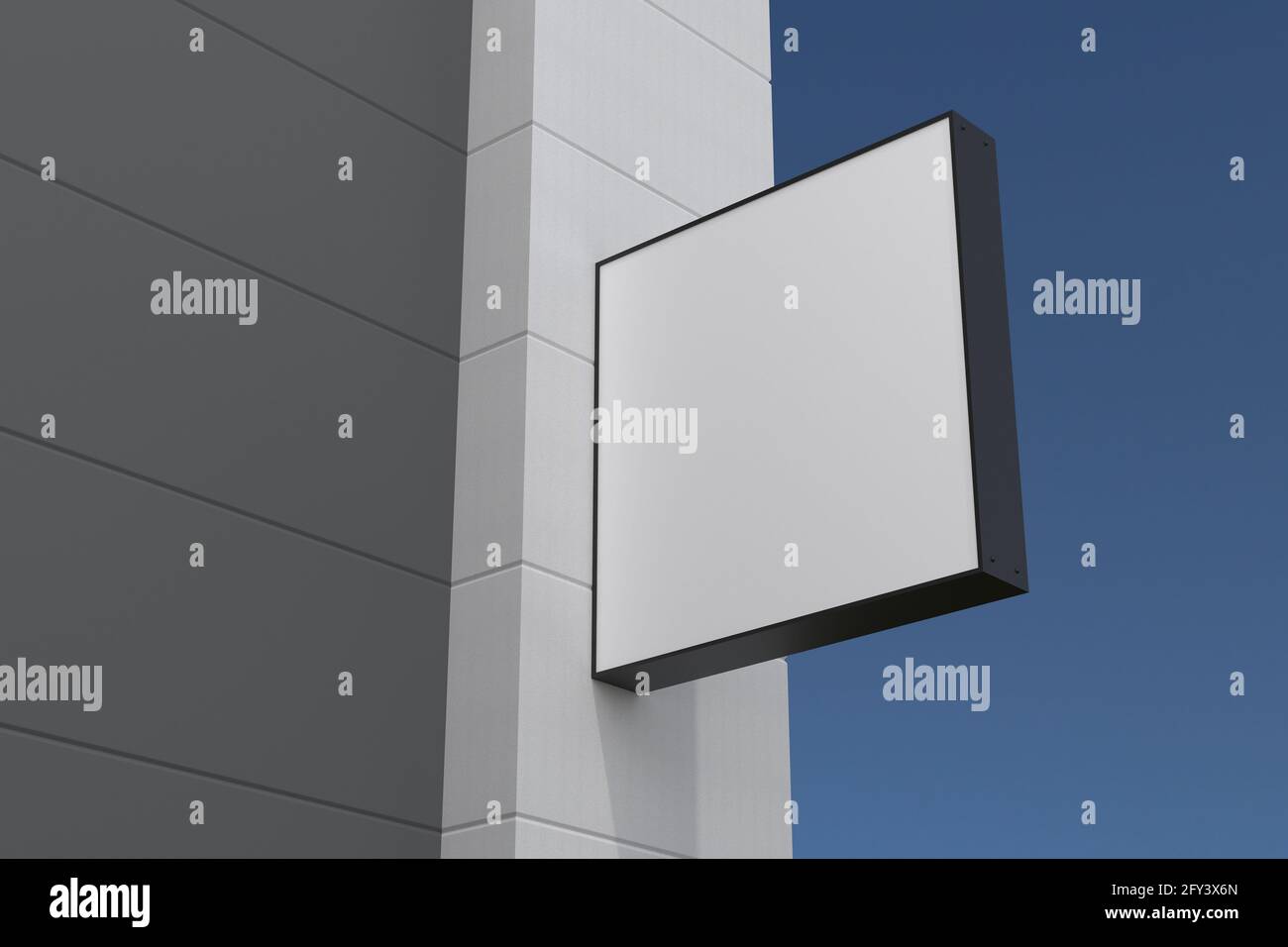 Closeup view of a blank square shaped billboard with a white space ...