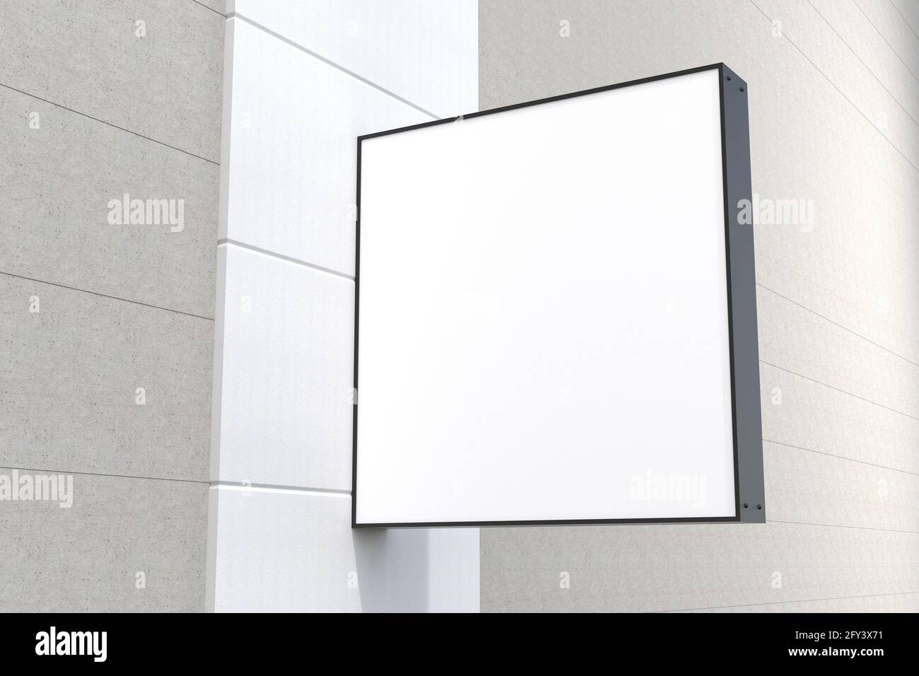 Closeup view of a blank square shaped billboard with a white space ...