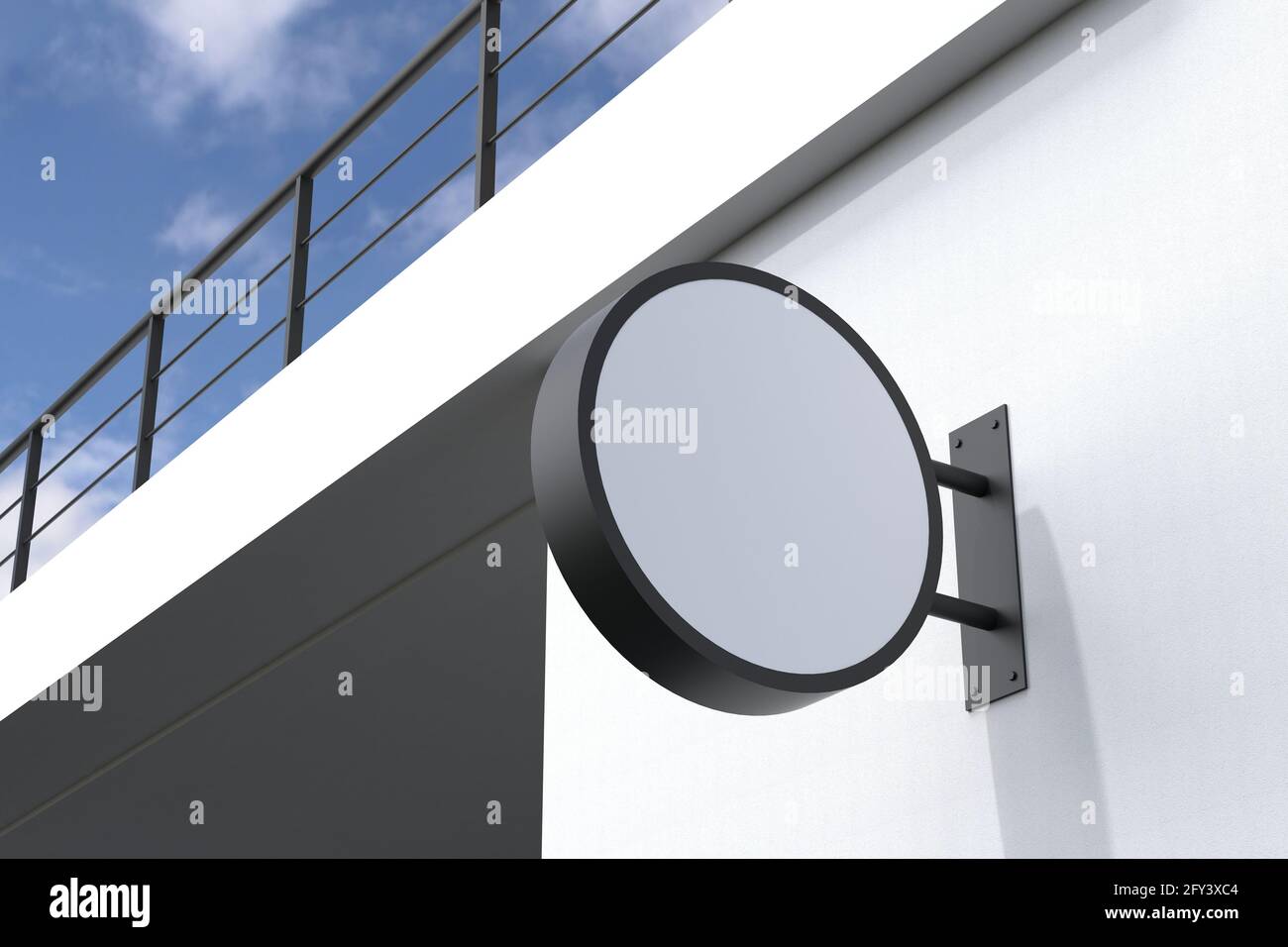 Closeup view of a blank circle shaped billboard with a white space ...