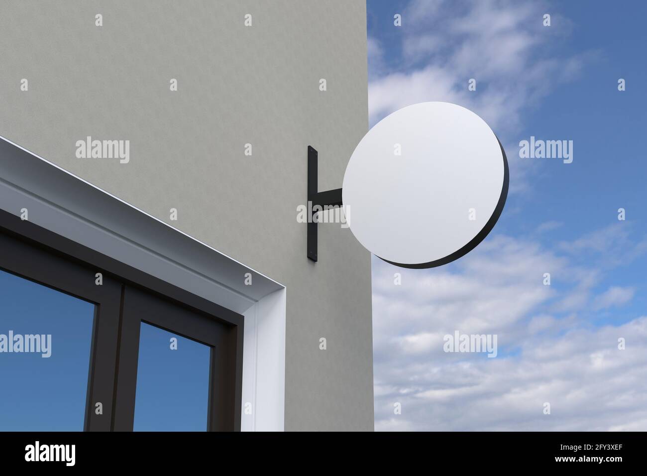 Closeup view of a blank circle shaped billboard with a white space ...
